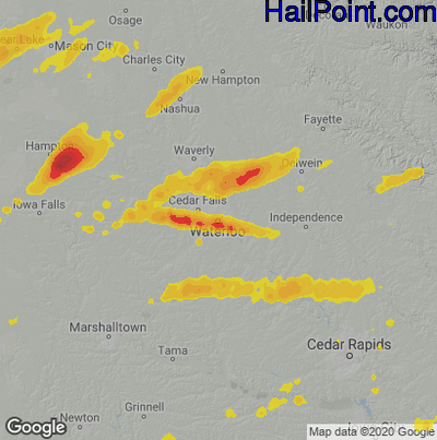 Hail Map for Waterloo, IA Region on June 24, 2023
