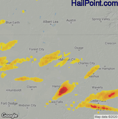 Hail Map for Mason City, IA Region on June 24, 2023