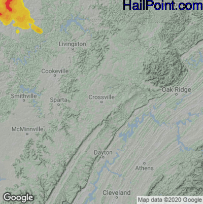 Hail Map for Crossville, TN Region on June 30, 2023