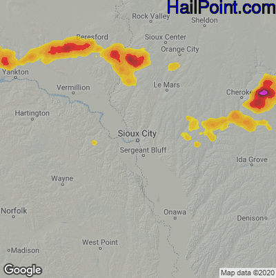 Hail Map for Sioux City, IA Region on July 3, 2023