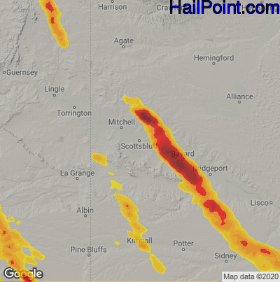 Hail Map for Scottsbluff, NE Region on July 8, 2023