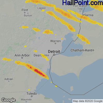 Hail Map for Detroit, MI Region on July 14, 2023