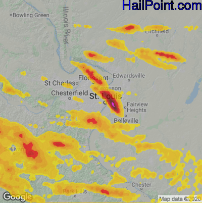 Hail Map for St. Louis, MO Region on July 16, 2023