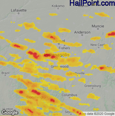 Hail Map for Indianapolis, IN Region on July 17, 2023