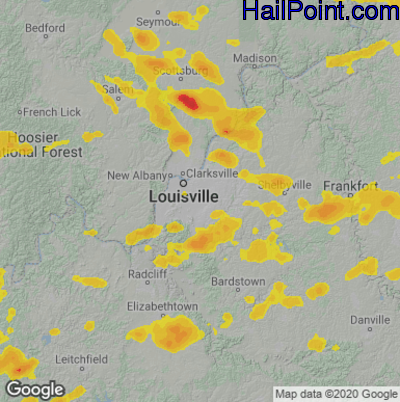 Hail Map for Louisville, KY Region on July 24, 2023