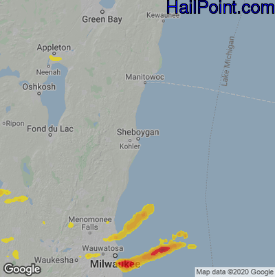 Hail Map for Sheboygan, WI Region on July 29, 2023