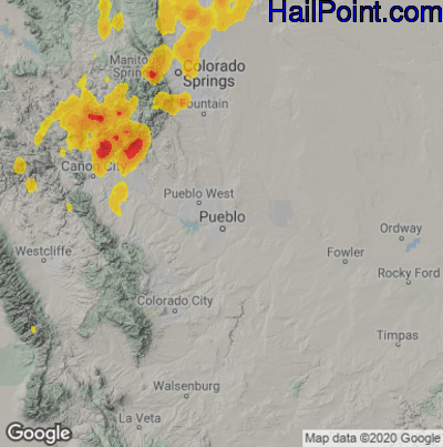 Hail Map for Pueblo, CO Region on August 1, 2023