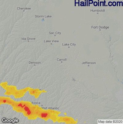 Hail Map for Carroll, IA Region on August 2, 2023