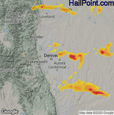 Hail Map for Denver, CO Region on August 3, 2023