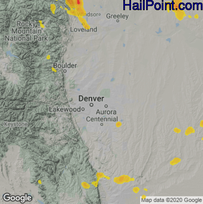 Hail Map for Denver, CO Region on August 27, 2023