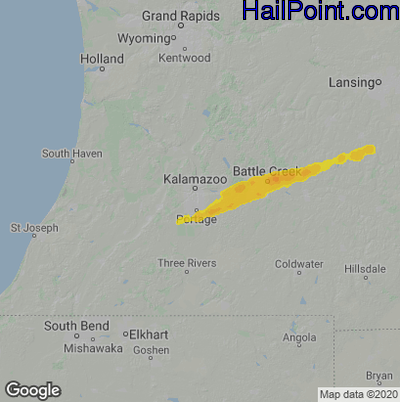 Hail Map for Kalamazoo, MI Region on February 28, 2024