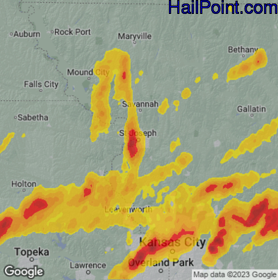Hail Map for St. Joseph, MS Region on March 14, 2024