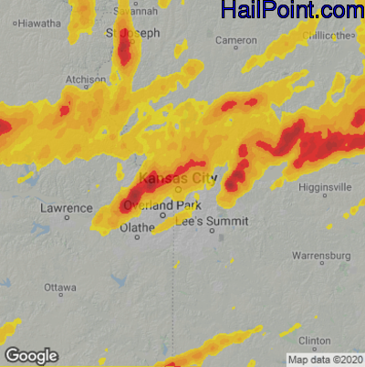 Hail Map for Kansas City, MO Region on March 14, 2024