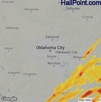 Hail Map for Oklahoma City, OK Region on March 14, 2024