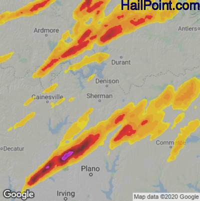 Hail Map for Sherman, TX Region on March 14, 2024