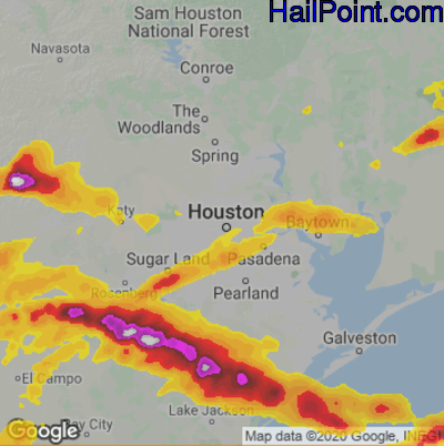 Hail Map for Houston, TX Region on March 15, 2024