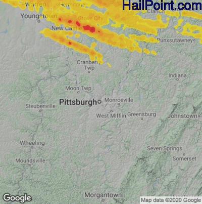 Hail Map for Pittsburgh, PA Region on April 14, 2024