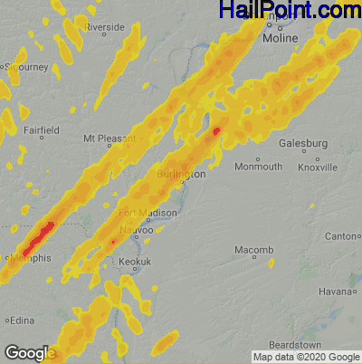Hail Map for Burlington, IA Region on April 16, 2024