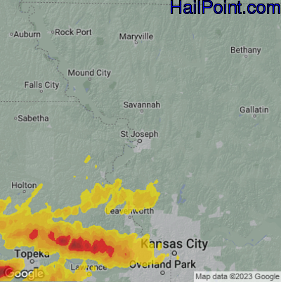 Hail Map for St. Joseph, MS Region on April 18, 2024