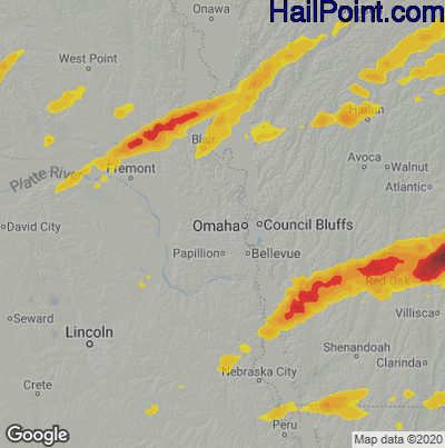Hail Map for Omaha, NE Region on April 30, 2024