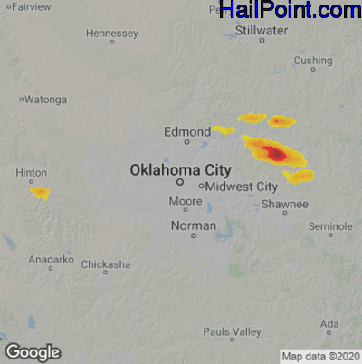 Hail Map for Oklahoma City, OK Region on May 2, 2024