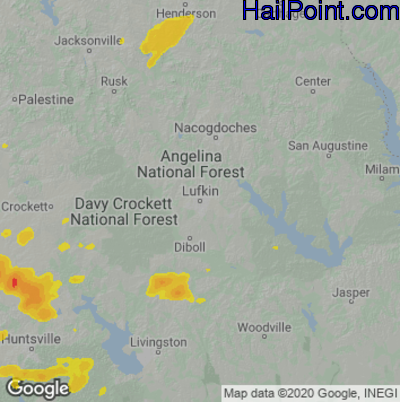Hail Map for Lufkin, TX Region on May 3, 2024