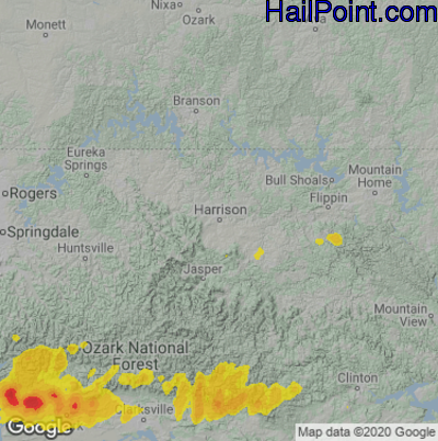 Hail Map for Harrison, AR Region on May 7, 2024