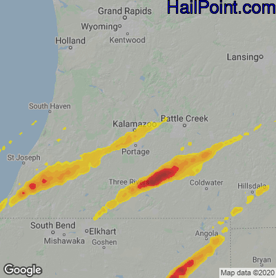 Hail Map for Kalamazoo, MI Region on May 7, 2024