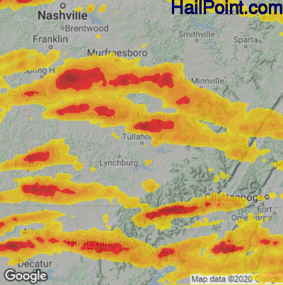 Hail Map for Tullahoma, TN Region on May 8, 2024