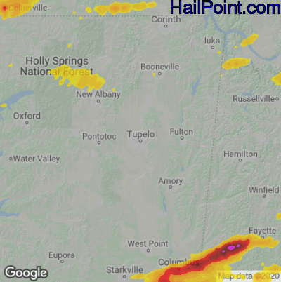 Hail Map for Tupelo, MS Region on May 9, 2024