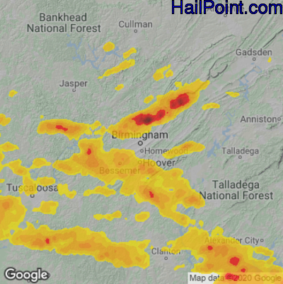 Hail Map for Birmingham, AL Region on May 9, 2024