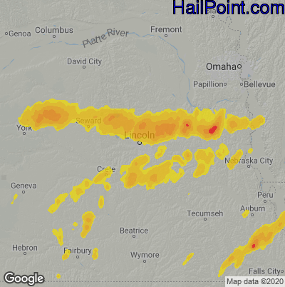 Hail Map for Lincoln, NE Region on May 19, 2024