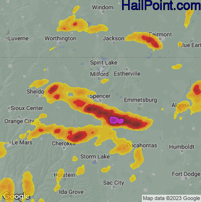 Hail Map for Spencer, IA Region on May 20, 2024