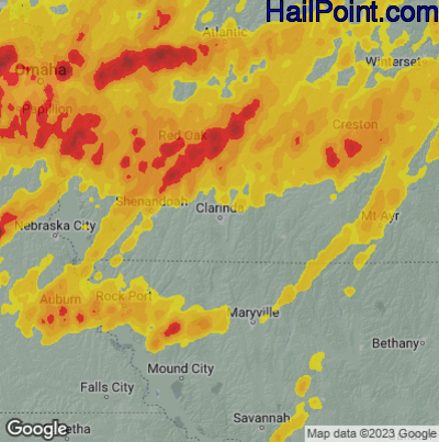 Hail Map for Clarenda, IA Region on May 21, 2024