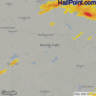 Hail Map for Wichita Falls, TX Region on May 22, 2024