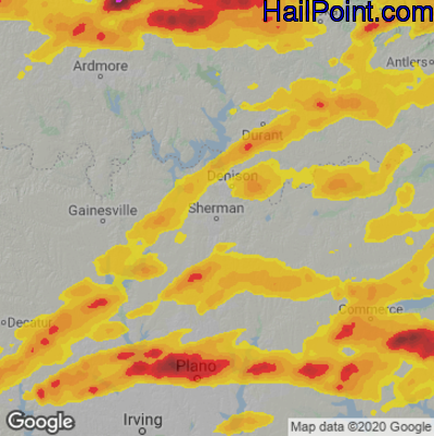 Hail Map for Sherman, TX Region on May 22, 2024