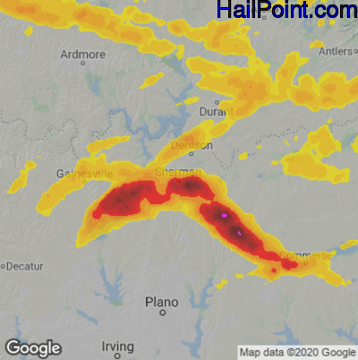Hail Map for Sherman, TX Region on May 24, 2024