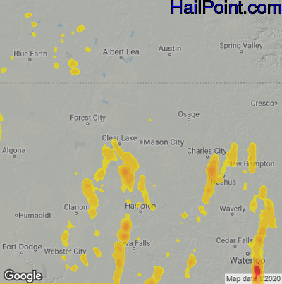 Hail Map for Mason City, IA Region on May 24, 2024