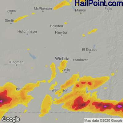 Hail Map for Wichita, KS Region on May 26, 2024