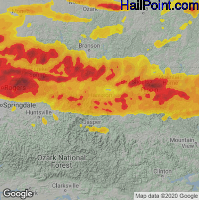 Hail Map for Harrison, AR Region on May 26, 2024