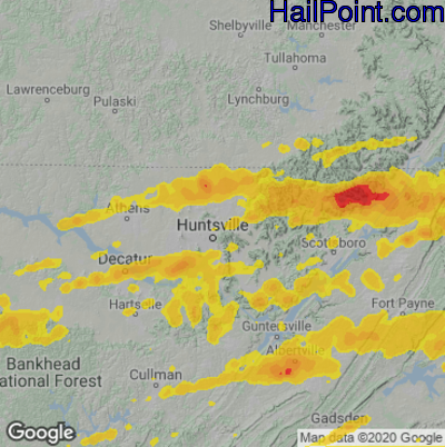 Hail Map for Huntsville, AL Region on May 27, 2024