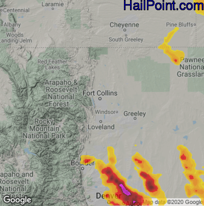 Hail Map for Fort Collins, CO Region on May 31, 2024
