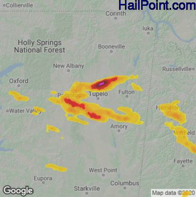 Hail Map for Tupelo, MS Region on June 9, 2024