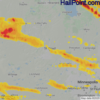 Hail Map for St Cloud, MN Region on June 12, 2024
