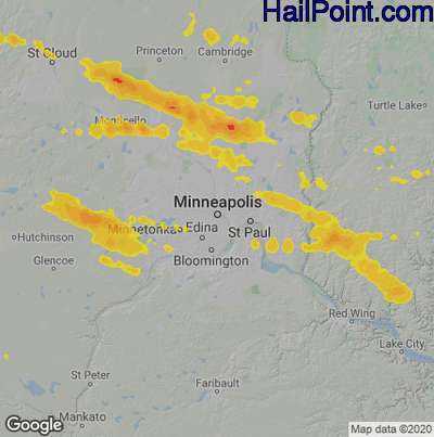 Hail Map for Minneapolis, MN Region on June 13, 2024