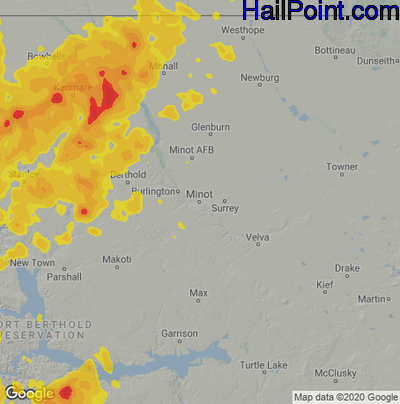 Hail Map for Minot, ND Region on June 16, 2024