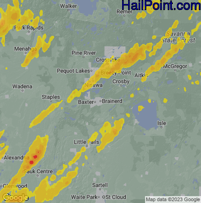 Hail Map for Brainerd, MN Region on June 18, 2024
