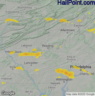 Hail Map for Reading, PA Region on June 30, 2024