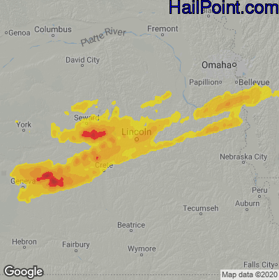 Hail Map for Lincoln, NE Region on July 2, 2024