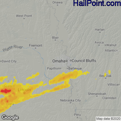 Hail Map for Omaha, NE Region on July 2, 2024